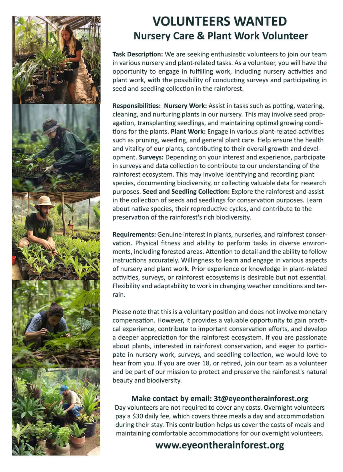 VOLUNTEERS WANTED: Nursery Care & Plant Work - Eye on the Rainforest